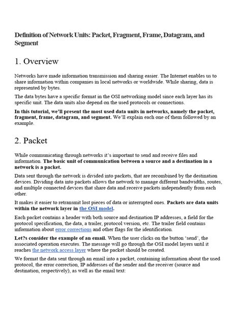 Definition Of Network Units Packet Fragments Frame Datagram Segment Pdf Network Packet