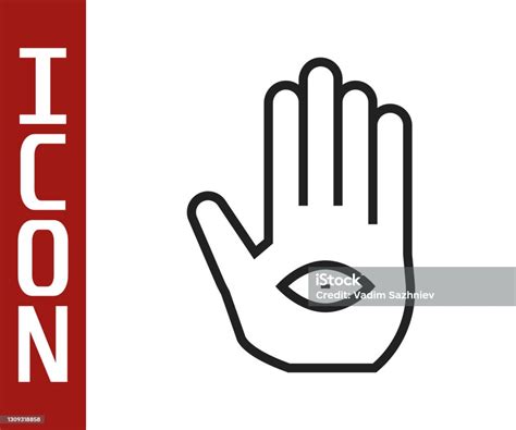 흰색 배경에 격리 된 검은 줄 함사 손 아이콘 파티마의 손 부적 악마의 눈으로부터 보호의 상징 벡터 0명에 대한 스톡 벡터 아트 및 기타 이미지 Istock