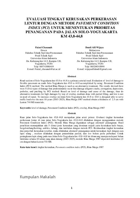 Pdf Kumpulan Makalah Evaluasi Tingkat Kerusakan Perkerasan Lentur Dengan Metode Pavement