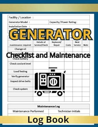 Generator Checklist And Maintenance Log Book Power Up Comprehensive