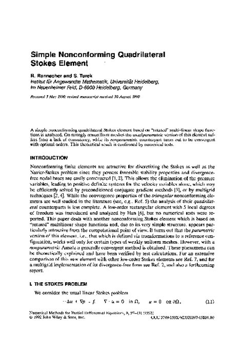 Pdf Simple Nonconforming Quadrilateral Stokes Element