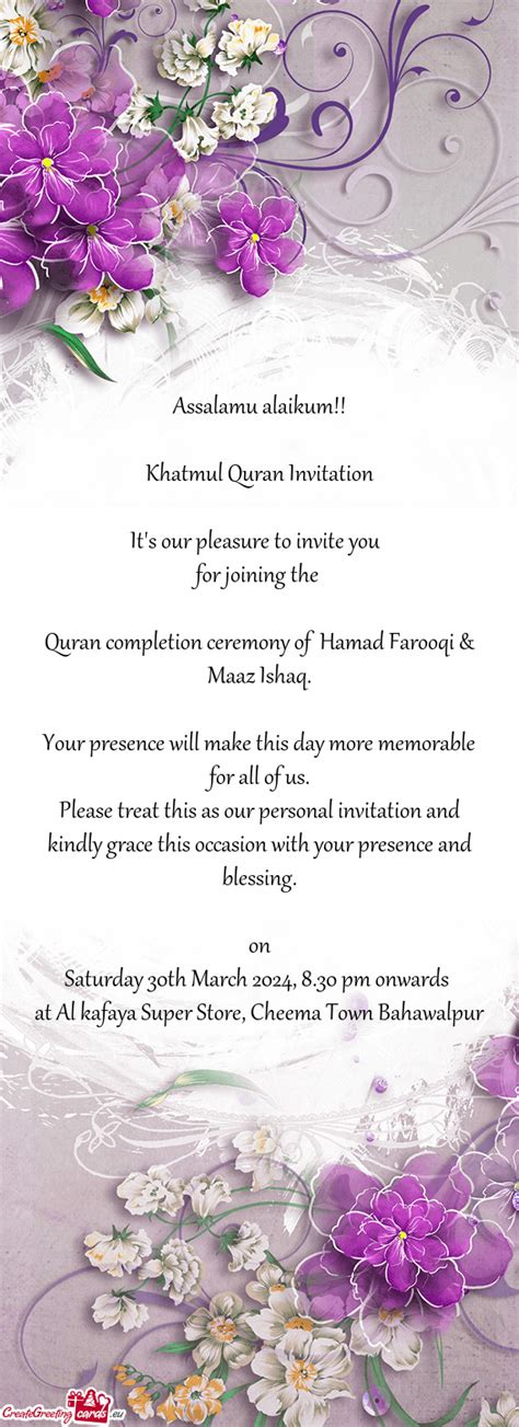 Quran Completion Ceremony Of Hamad Farooqi And Maaz Ishaq Free Cards