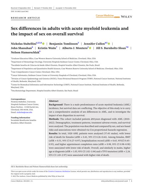 Pdf Sex Differences In Adults With Acute Myeloid Leukemia And The
