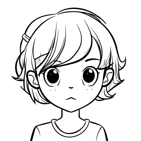 행복한 개요 스케치 드로잉의 애니메이션 소녀 얼굴 색칠 페이지 벡터 짧은 머리 그리기 짧은 머리 개요 짧은 머리 스케치 Png 일러스트 및 벡터 에 대한 무료