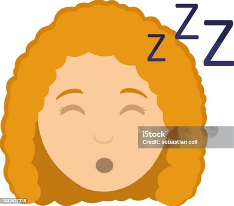 피곤한 표정과 눈을 감고 입을 벌리고 코를 골고 자고 있는 여성의 머리 벡터 이모티콘 일러스트 만화 코골기에 대한 스톡 벡터