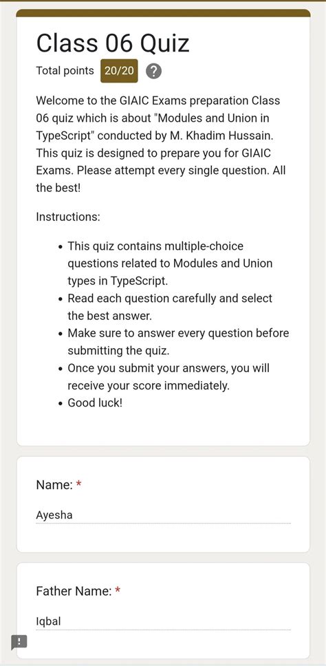 Ayesha Iqbal On Linkedin Quiz Typescript Class06 Exampreraration