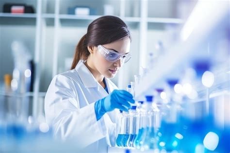Premium AI Image A Female Scientist Working On A Glass Tube In A Lab