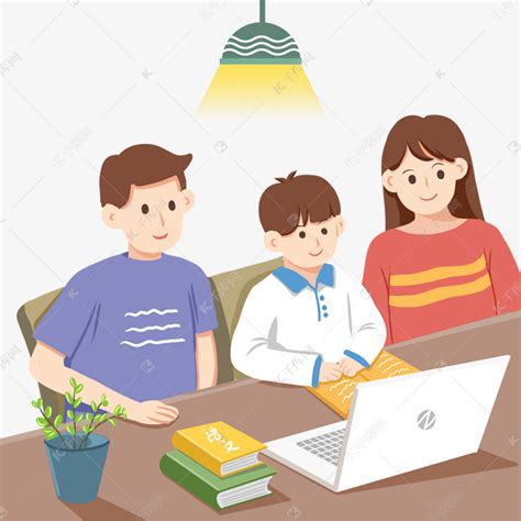 家长陪孩子上网课素材图片免费下载 千库网