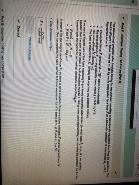 Solved Correct Part G Example Finding Two Forces Part I