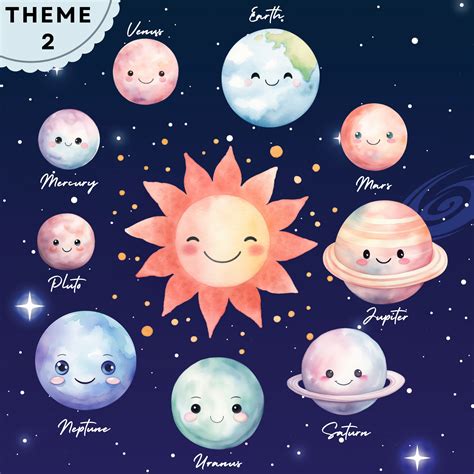 Cute Solar System Planets Space Cliparts Pastel Watercolor Png Kawaii