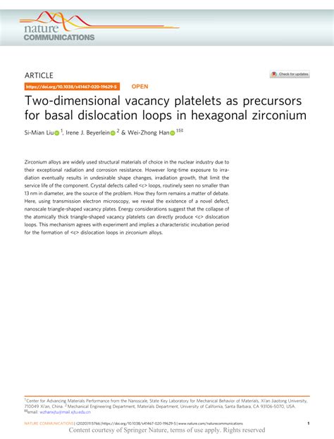 Pdf Two Dimensional Vacancy Platelets As Precursors For Basal Dislocation Loops In Hexagonal