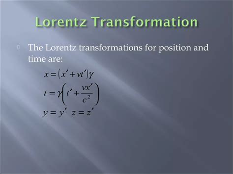 Lorentz Transformation Pooja Chouhan Ppt Physics Science
