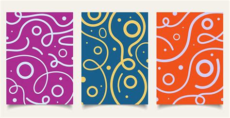 커버 브로셔 템플릿 물결 모양의 대담한 라인 패턴세트와 원 컬러풀한 배경 미니멀 디자인 가리기에 대한 스톡 벡터 아트 및 기타