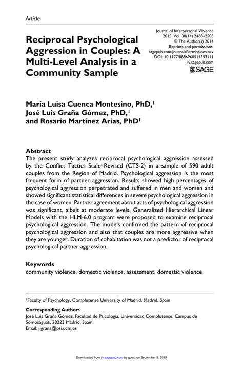 Pdf Reciprocal Psychological Aggression In Couples A Multi Level Analysis In A Community Sample