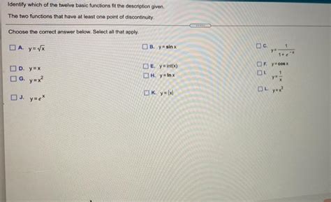 Solved Identify Which Of The Twelve Basic Functions Fit The Chegg Com