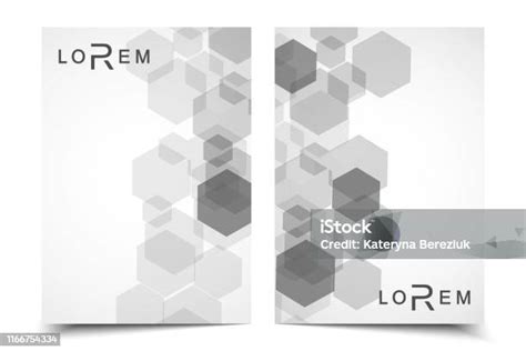 과학 브로셔 디자인 템플릿 벡터 전단지 레이아웃 연결된 선과 점이있는 분자 구조 잡지 전단지 표지 포스터 디자인을위한 요소와 과학 패턴 원자 Dna 0명에 대한 스톡 벡터