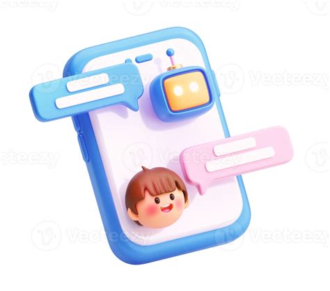 3d Chat Bot And Human Conversation On Smartphone With Speech Bubbles And Cute Characters