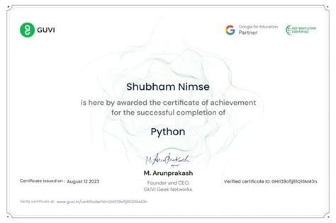 Shubham Nimse On Linkedin Alforindia Python Guvi Artificialintelligence