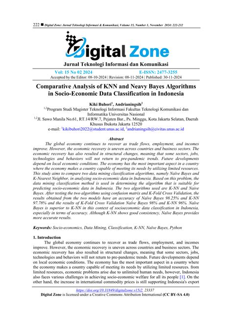 Pdf Comparative Analysis Of Knn And Neavy Bayes Algorithms In Socio