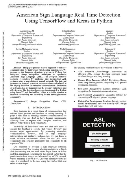American Sign Language Real Time Detection Using Tensorflow And Keras In Python Pdf Deep