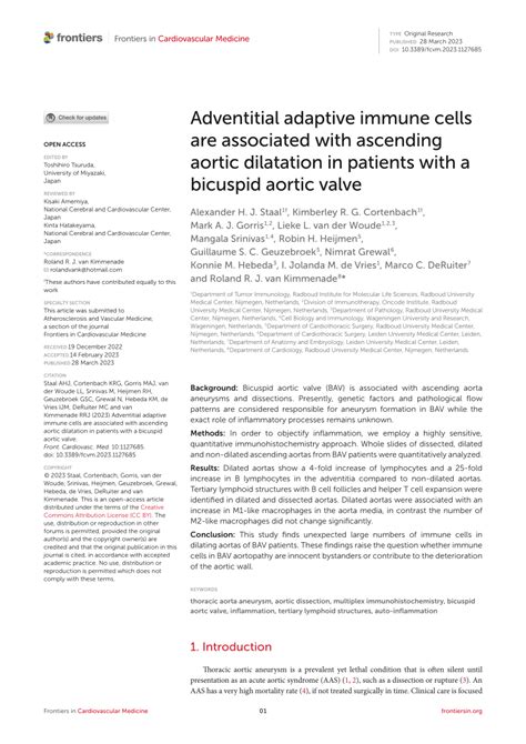 Pdf Adventitial Adaptive Immune Cells Are Associated With Ascending Aortic Dilatation In