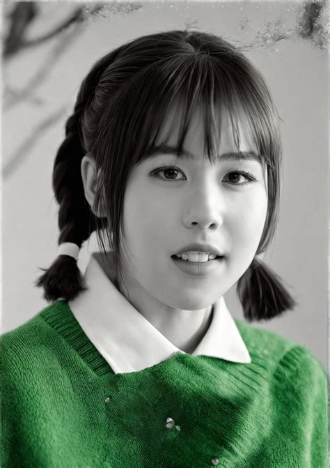 单人 写实的 个女孩 牙齿 双马尾 毛衣 短双马尾刘海面色红润红脸蛋单色背景白色背景绿 豆友vLWI的以图出图 风格材质调整作品