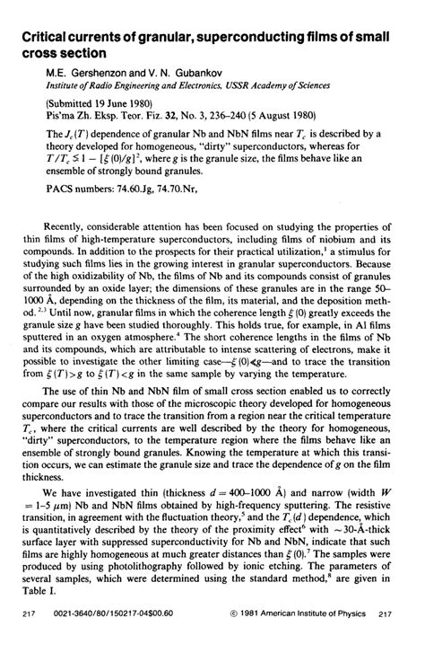 Pdf Critical Currents Of Granular Superconducting Films Of Small Cross Section