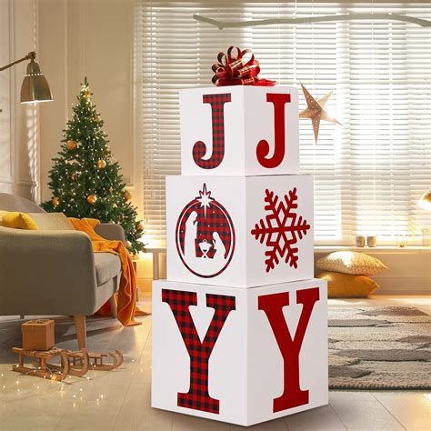 Teling 4 Pcs Merry Christmas Joy Boxes Decorations