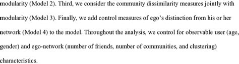Model 1 Second We Enter The Community Dissimilarity Measures Without