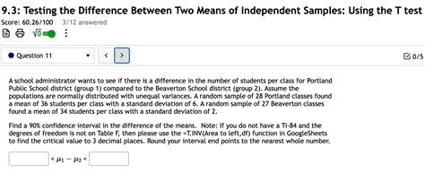 solved 9 3 testing the difference between two means of