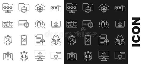 Set Line Folder And Lock Smart Key Laptop With Exclamation Mark Cloud Shield Credit Card