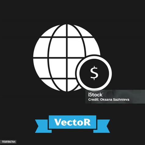 검은 배경에 고립 된 달러 기호 아이콘흰색 지구 지구 지구 지구 세계 또는 지구 기호입니다 글로벌 인터넷 기호입니다 기하학적 모양입니다 벡터 일러스트레이션 0명에 대한 스톡