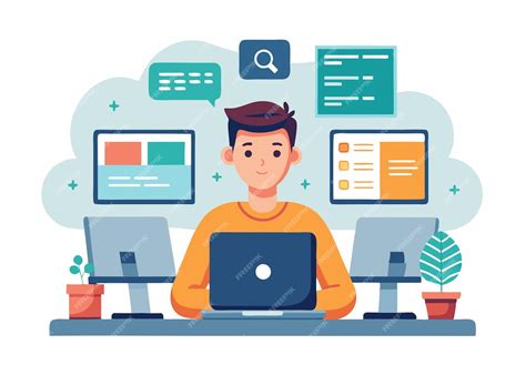 programmer working on several screens vector illustration premium ai