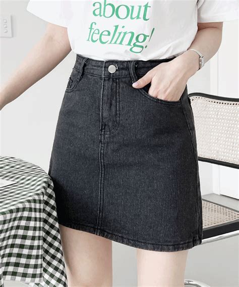 [당일발송] 흑청 하이웨스트 A라인 데님스커트 블랙치마 면스커트 에이블리