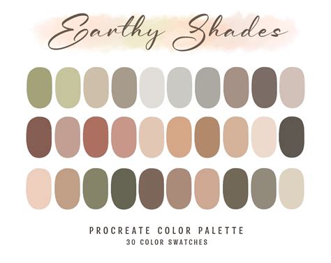 Earthy Shades Procreate Color Palette Procreate Swatches Etsy