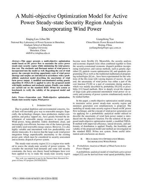 Pdf A Multi Objective Optimization Model For Active Power Steady