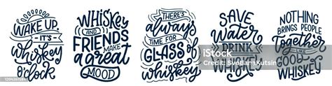 빈티지 스타일의 위스키에 대한 글자 따옴표로 설정합니다 T 셔츠 프린트용 서예 포스터 술집 이나 바 메뉴 디자인에 대 한 손으로 그린 슬로건 벡터 0명에 대한 스톡 벡터