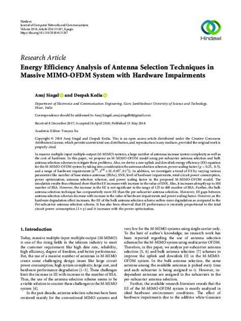 Pdf Energy Efficiency Analysis Of Antenna Selection Techniques In Massive Mimo Ofdm System