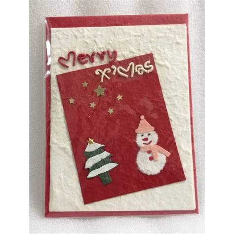 การ์ดอวยพรคริสต์มาส จากกระดาษสา สโนว์แมน ขนาด L Handmade Merry Xmas Snowman New Greeting