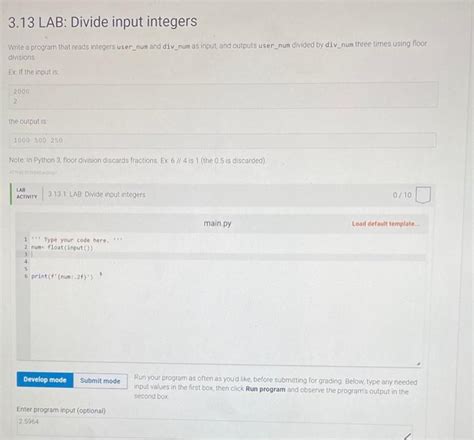 Solved Acrviry 3131 Lab Divide Input Integers 010 Mainpy
