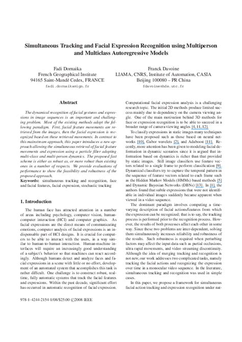 pdf simultaneous tracking and facial expression recognition using
