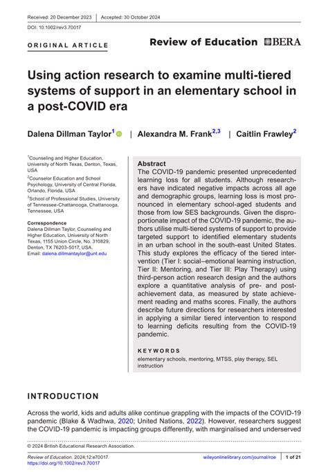 Using Action Research To Examine Multi‐tiered Systems Of Support In An Elementary School In A