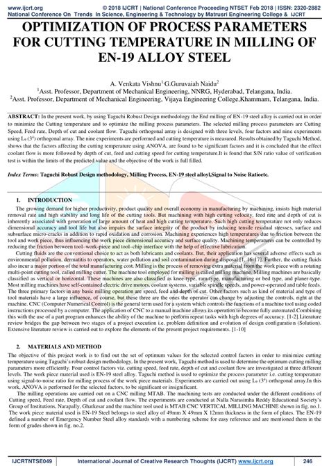 Pdf Optimization Of Process Parameters For Cutting Temperature In Milling Of En 19 Alloy Steel