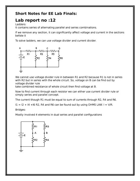 Short Notes For EE Lab Finals If We Remove Any Section It Can Significantly Affect Voltage