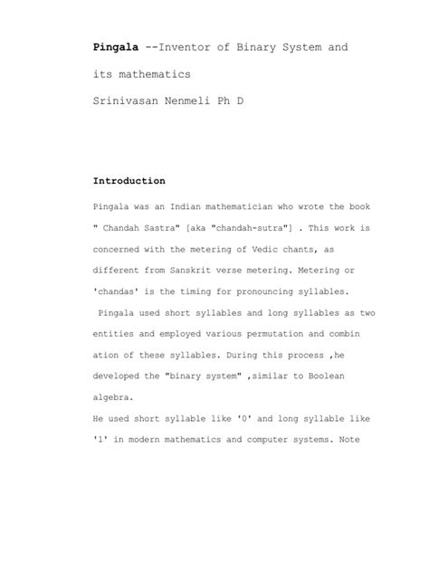pingala inventor of binary number system and pascal triangle pdf combinatorics teaching