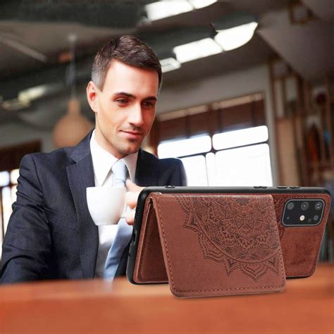 갤럭시 S20 만다라 엠보싱 마그네틱 천 Pu Tpu Pc 케이스 홀더 및 카드 슬롯 및 지갑 및 포토 프레임 및 스트랩 빨간색