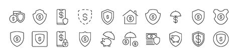 Money By Shield 개요 아이콘 컬렉션 편집 가능한 스트로크 인포그래픽 기사 서적 전단지 배너에 적합 0명에 대한 스톡 벡터 아트 및 기타 이미지 Istock