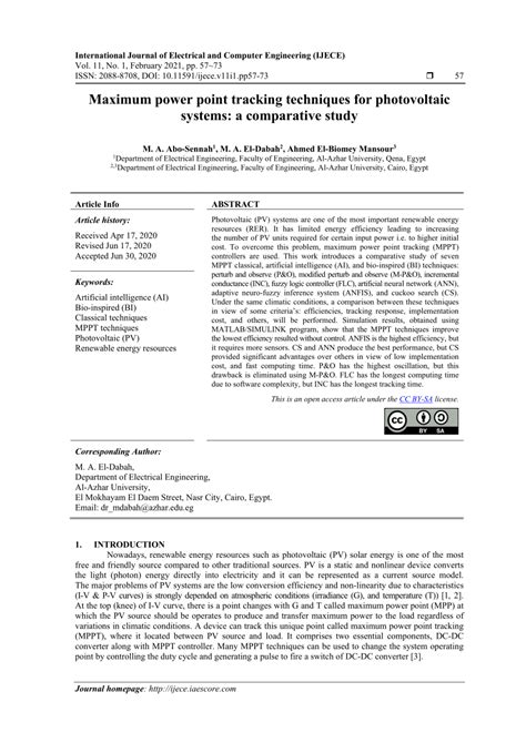 PDF Maximum Power Point Tracking Techniques For Photovoltaic Systems A Comparative Study