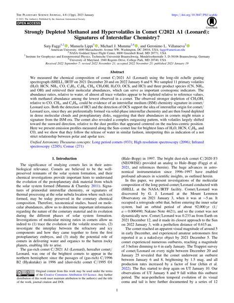 Pdf Strongly Depleted Methanol And Hypervolatiles In Comet C 2021 A1