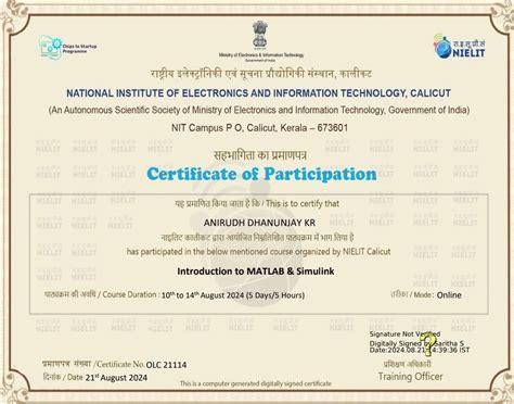 Anirudh Dhanunjay On Linkedin Matlab Simulink Nielit Continuouslearning Engineering